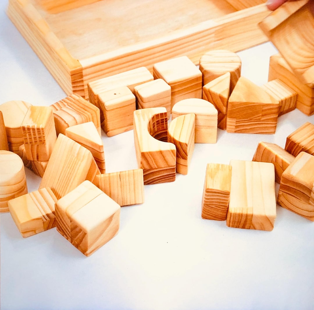 Montessori Wooden Blocks Set, Natural Wooden Building Blocks Solid ...