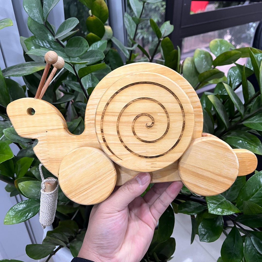 Personalized Wooden Snail Pull Toy – Montessori Baby Walking Toy ...