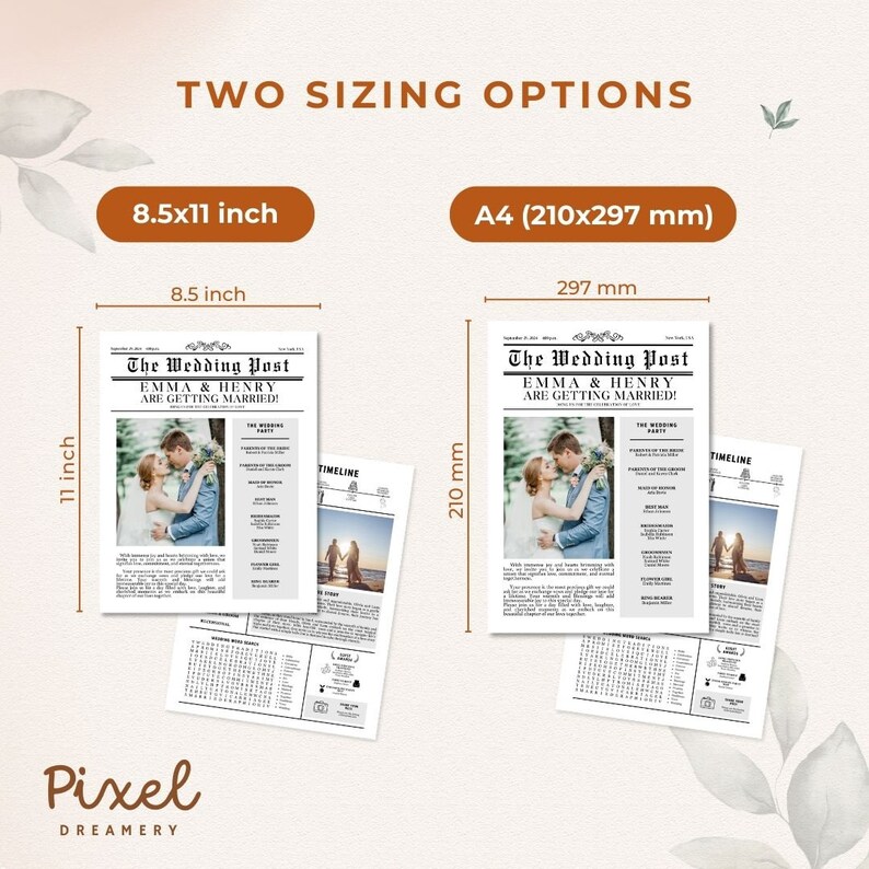 Editable Wedding Newspaper Program, Newspaper Wedding Program Template ...
