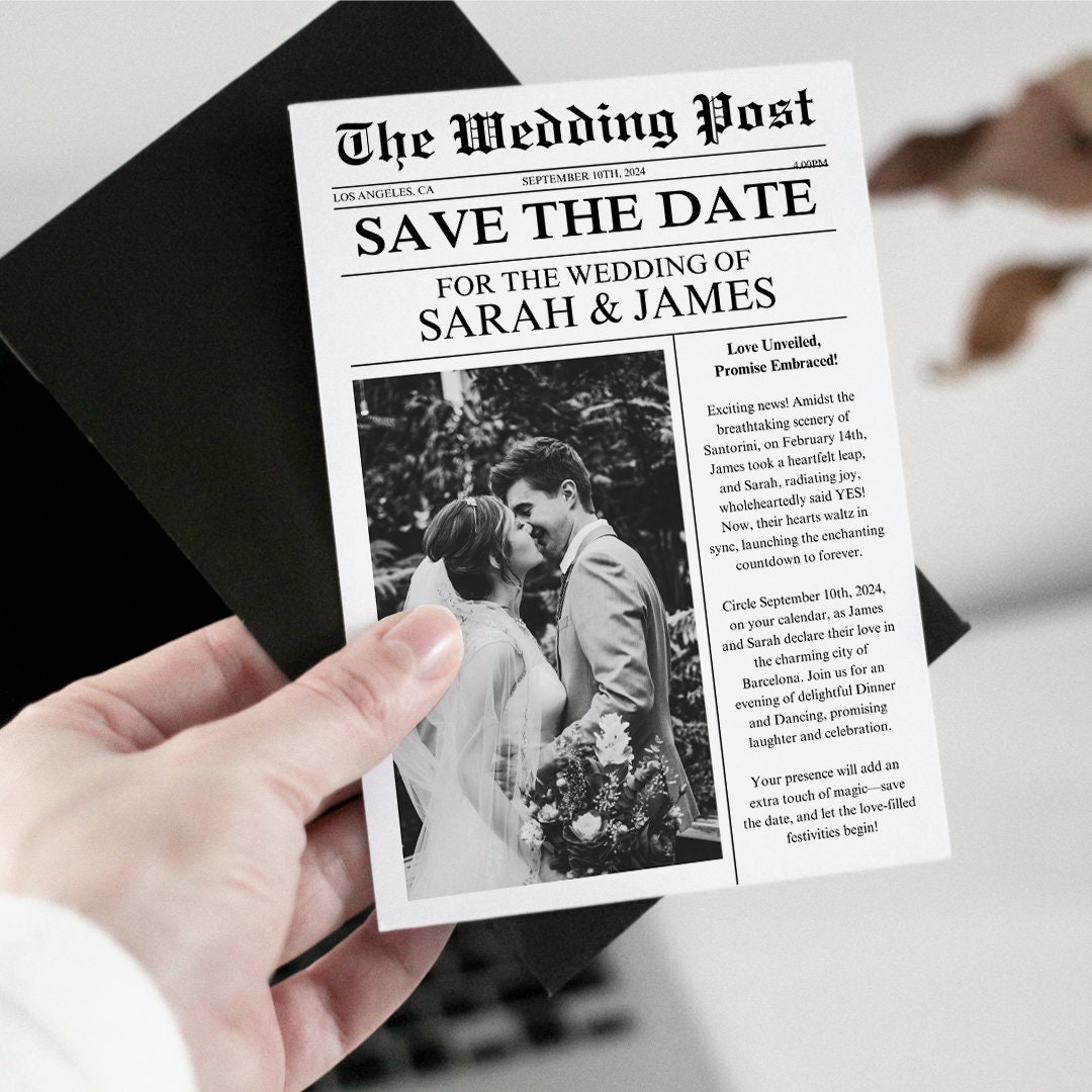 Wedding Newspaper Save the Date Template, DIY Newspaper Wedding ...
