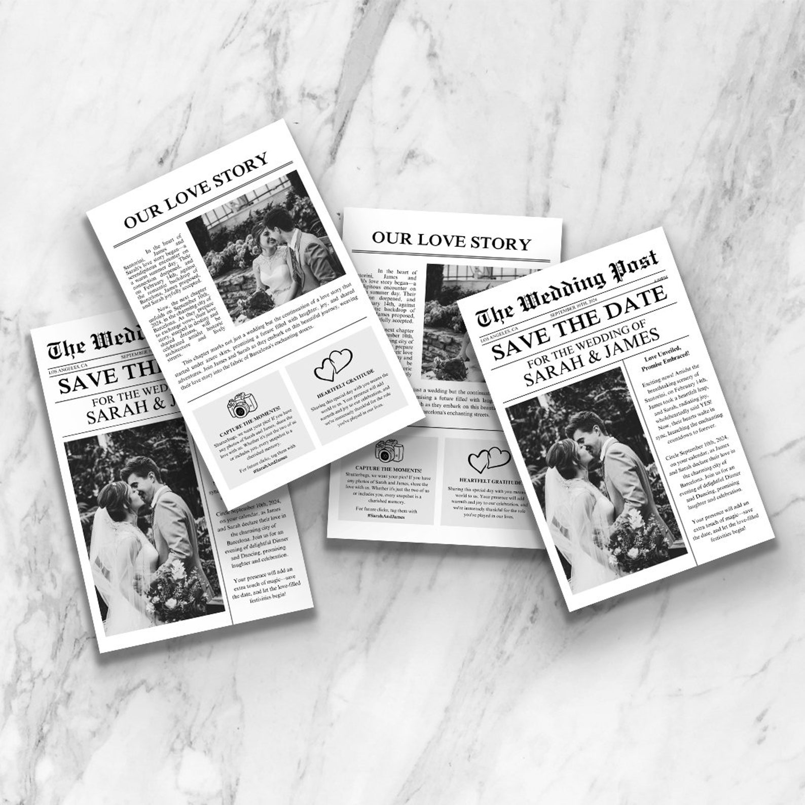 Wedding Newspaper Save the Date Template, DIY Newspaper Wedding ...