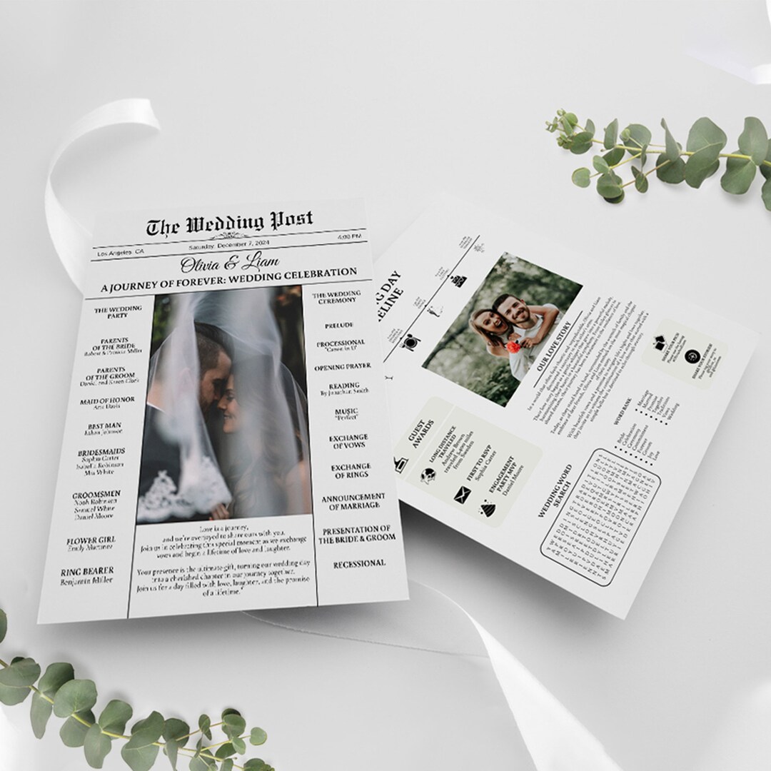 Newspaper Wedding Program Template, Editable Wedding Newspaper Program ...