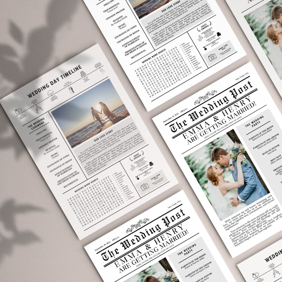 Editable Wedding Newspaper Program, Newspaper Wedding Program Template ...