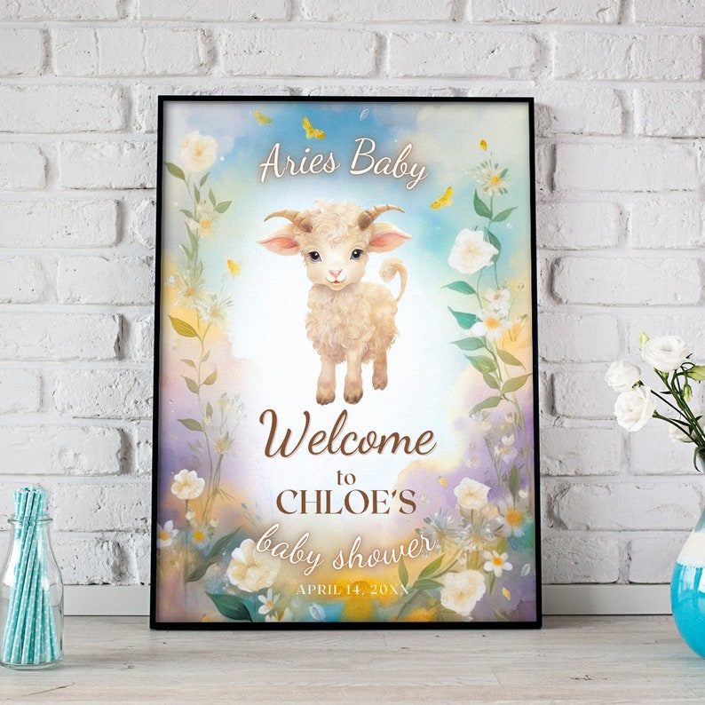 Editable Aries Baby Shower Sign - Zodiac Themed Digital Download ...