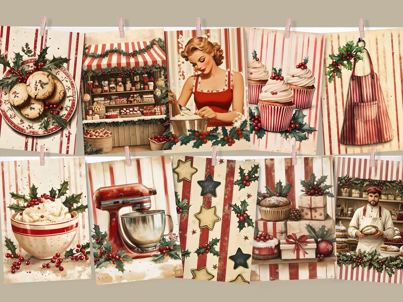 Vintage Christmas Bakery Junk Journal Papers, Cozy Red Christmas Bake ...