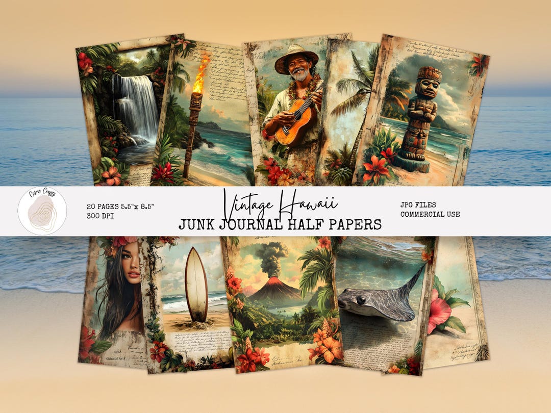 Vintage Hawaii Junk Journal Pages | Tropical Hawaii Ephemera | Aged ...