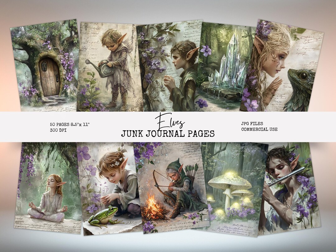 Elves Printable Junk Journal Papers, Elven Forest Digital Paper ...
