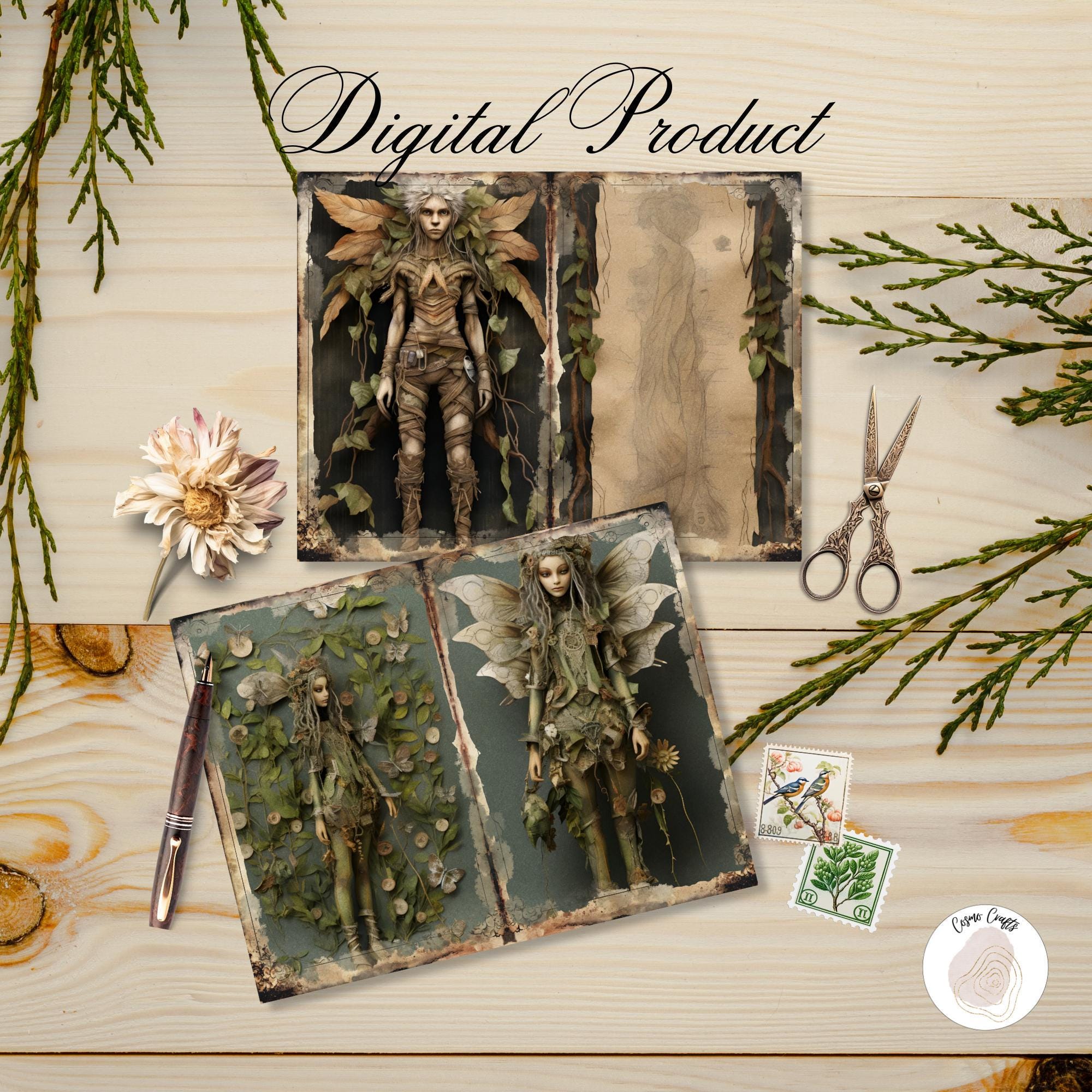 Mystic Elves Printable Junk Journal Papers, Elven Forest Digital Paper ...