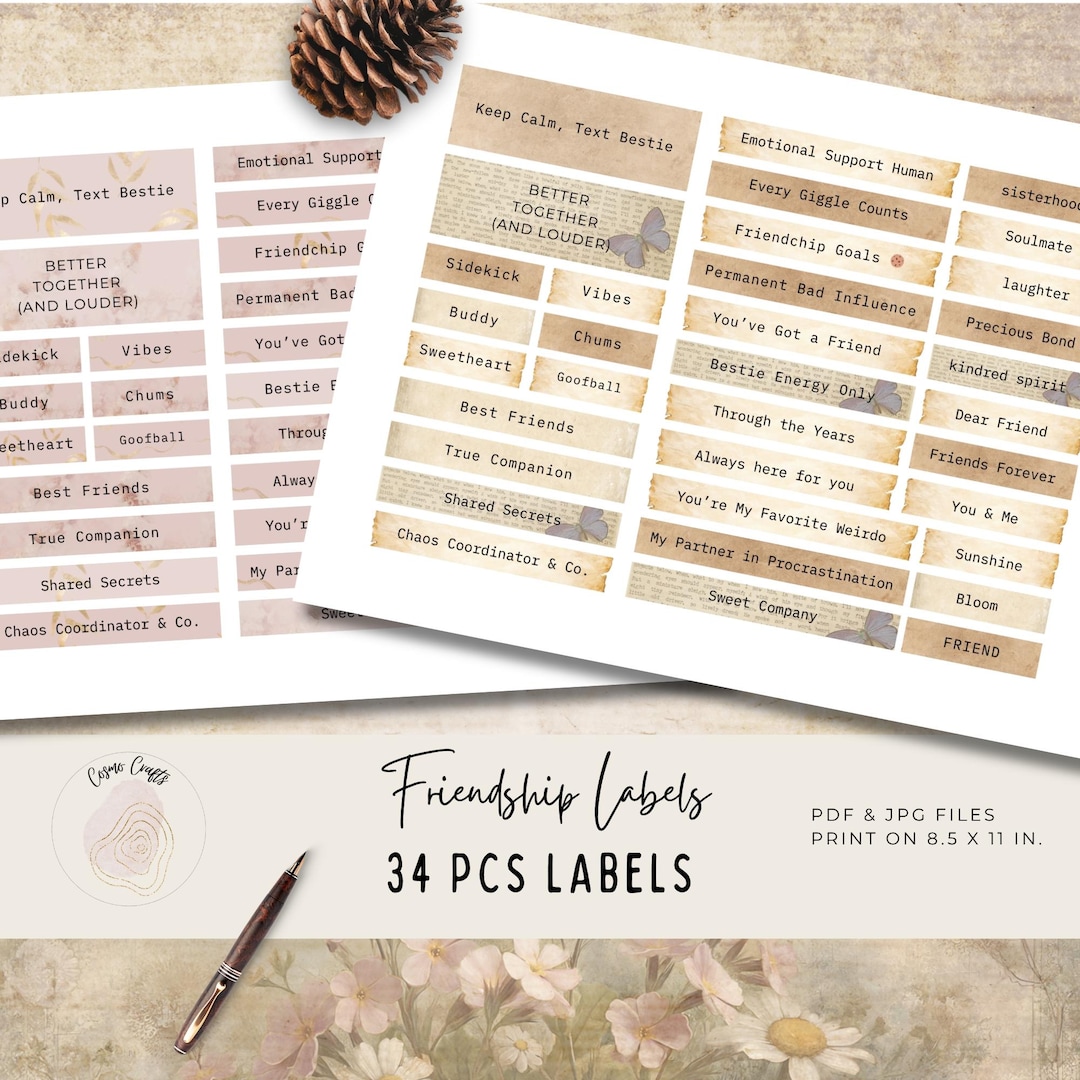 Friendship Word Labels Printable | Junk Journal Ephemera | Funny ...