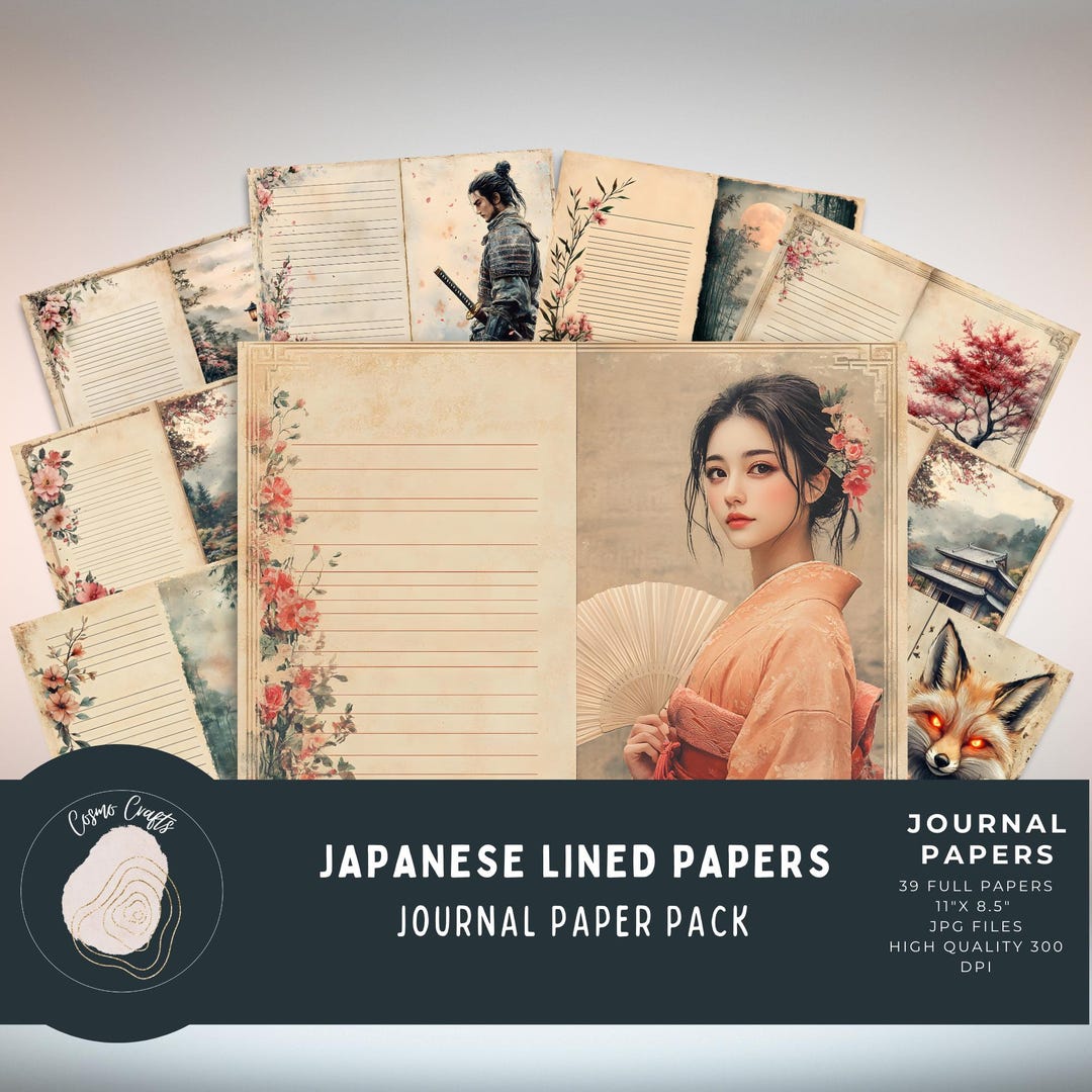 Japanese Lined Papers Junk Journal, Asian Inspired Journal Pages ...
