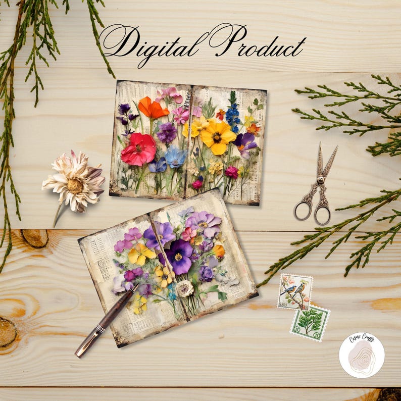 Watercolor Wildflowers Collage Printable Junk Journal Pages, Digital ...