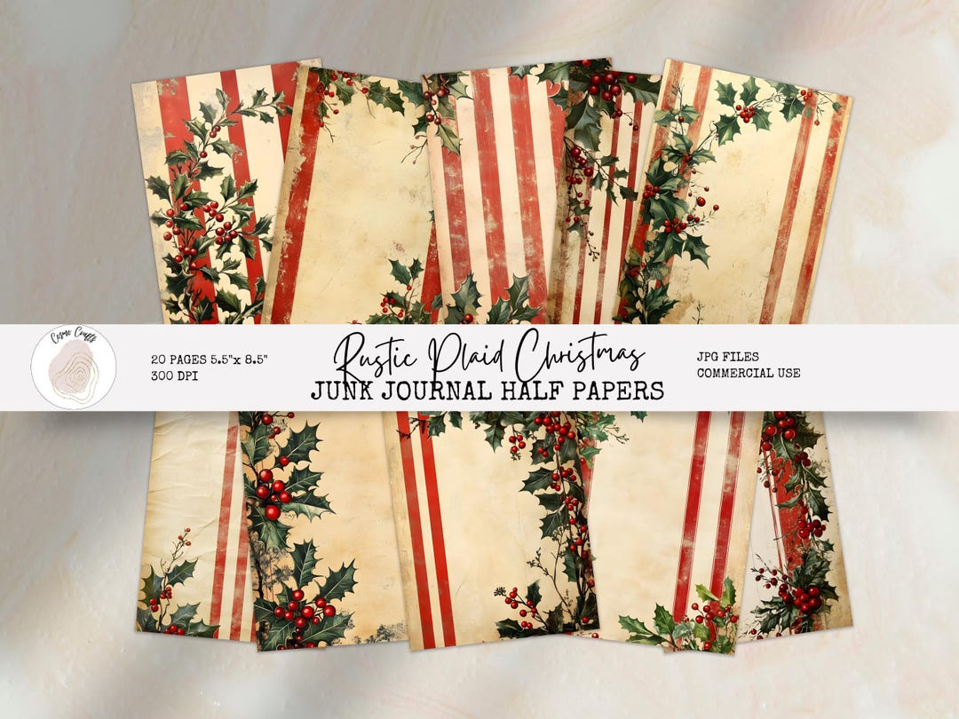 Rustic Plaid Christmas Half Papers, Red Vintage Junk Journal, Printable ...