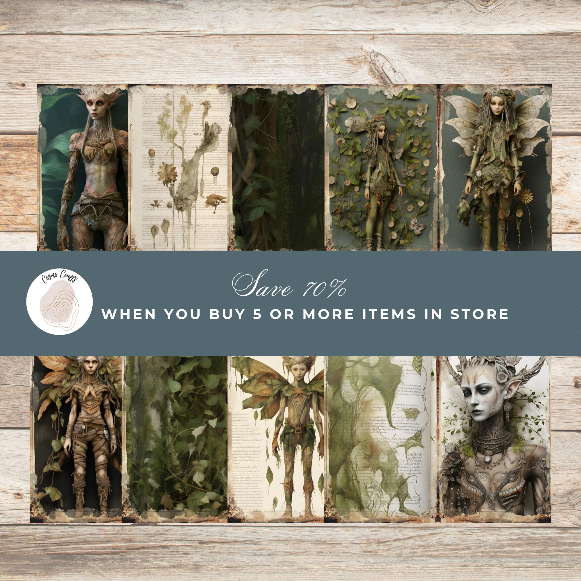 Mystic Elves Printable Junk Journal Papers, Elven Forest Digital Paper ...