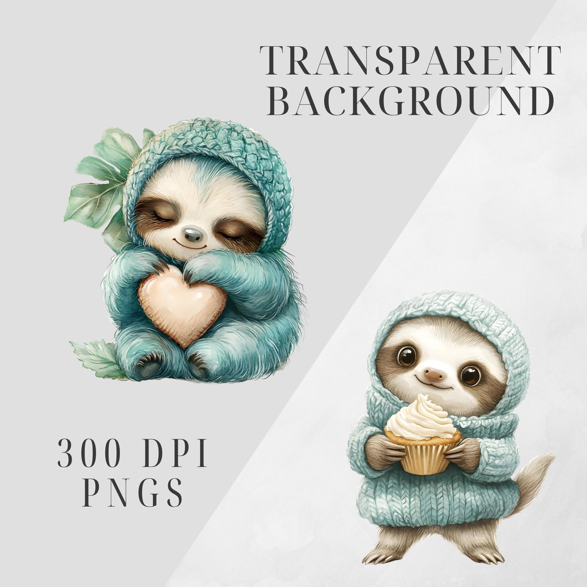 Cute Baby Sloth in Pajamas Clipart, Watercolor Baby Animals Clipart ...