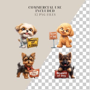 Cute Puppy Beware of Dog Clipart, Adorable Small Dog Breeds PNG, Funny ...