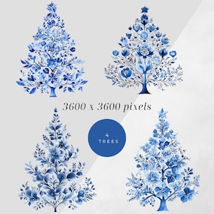 Blue Toile Christmas Ornaments Clipart, Christmas Trees Wreaths Stars ...