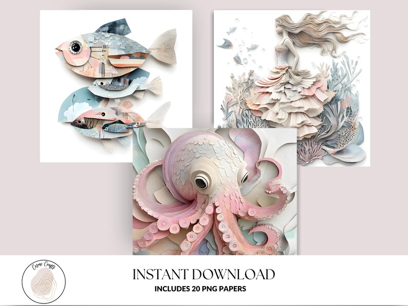 Whimsical Sea Creatures Printable Digital Paper, Patchwork, Nursery ...