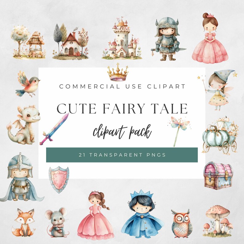 Cute Fairy Tale Clipart Pack, Whimsical Minimalist Fairy Tale Image, 21 ...