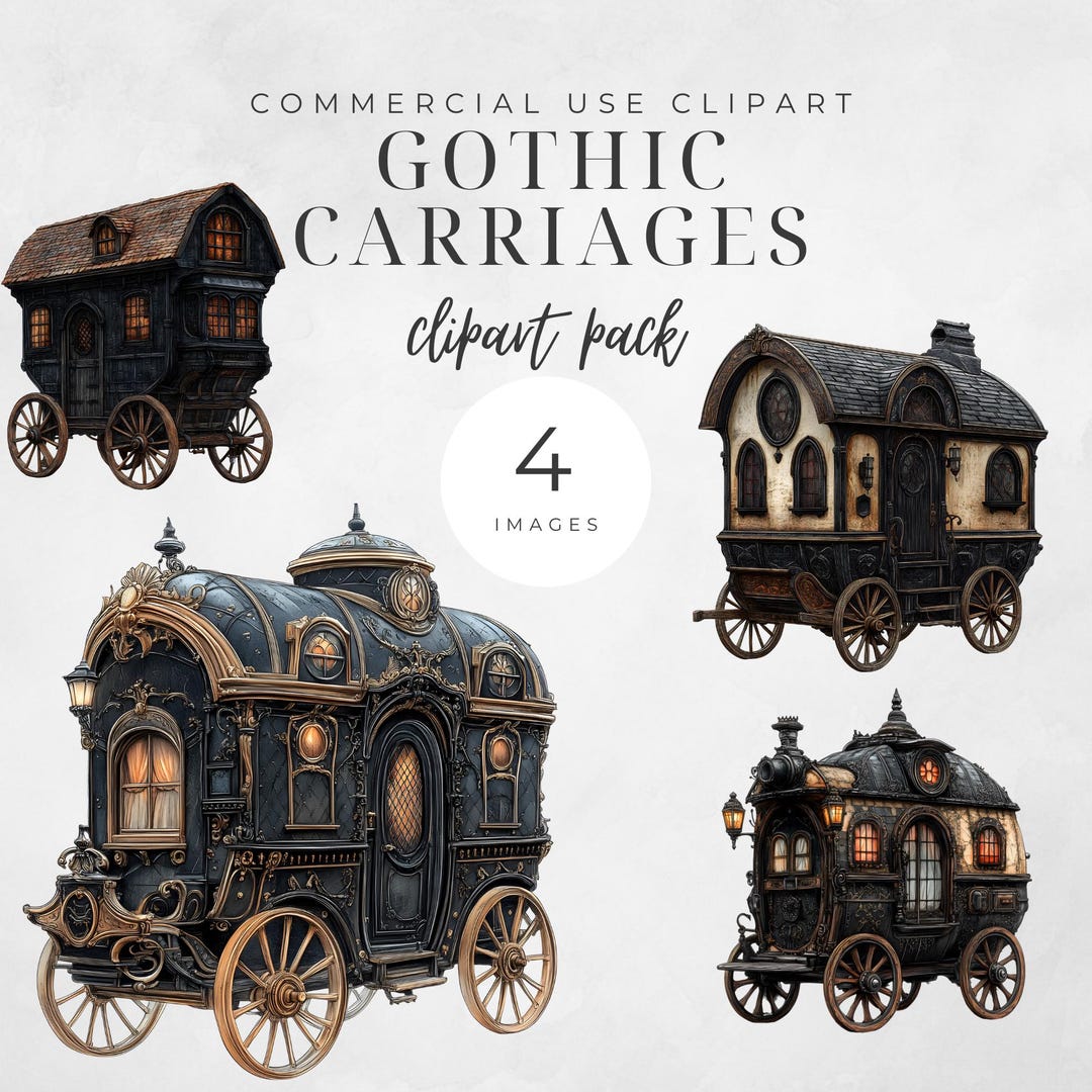 Gothic Carriages Clipart Pack | Vintage Haunted Wagon Pngs | Dark ...