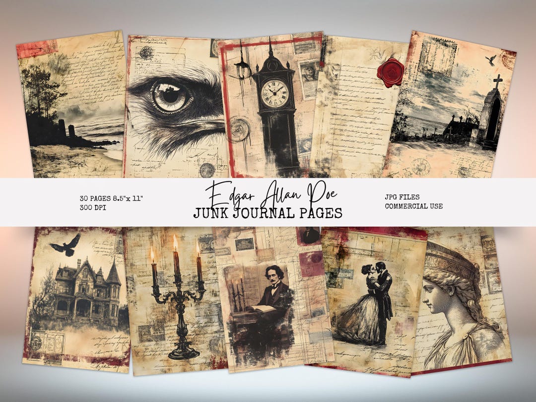 Edgar Allan Poe Printable Junk Journal Papers, Gothic Vintage, the ...