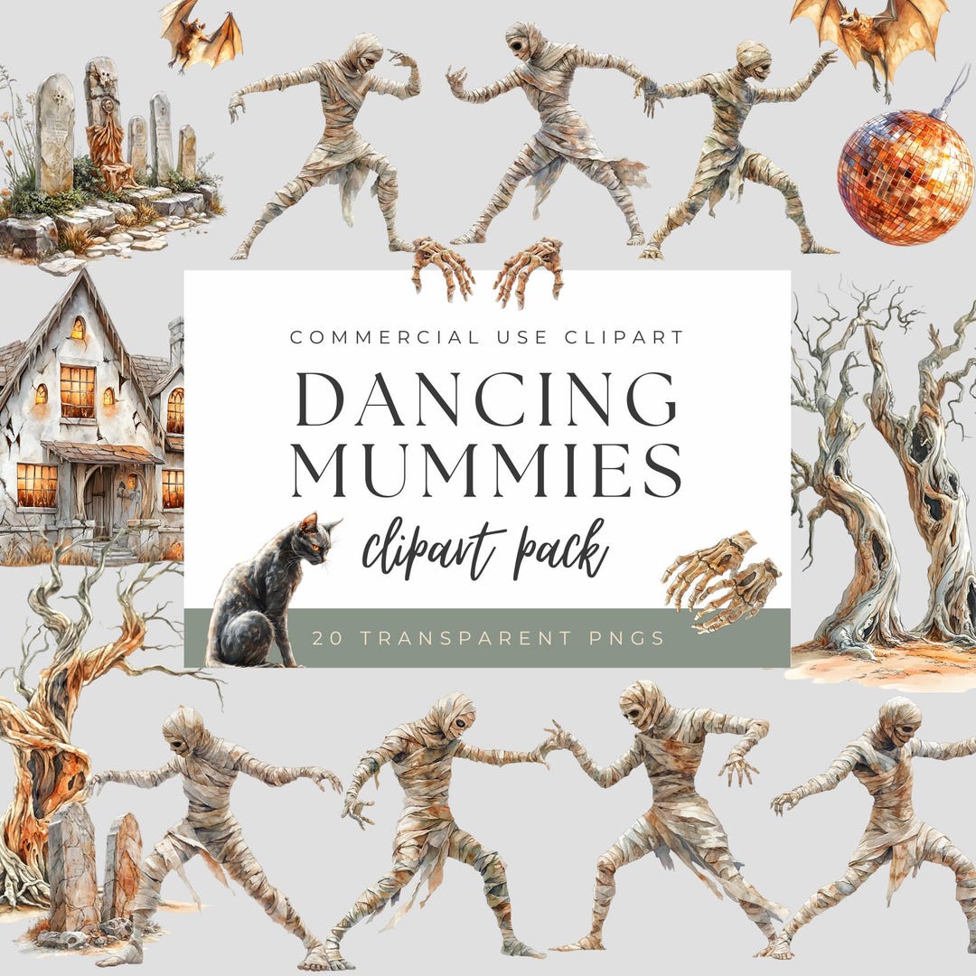 Dancing Mummies Clipart Pack, Groovy Mummies, Spooky Gothic, 20 ...