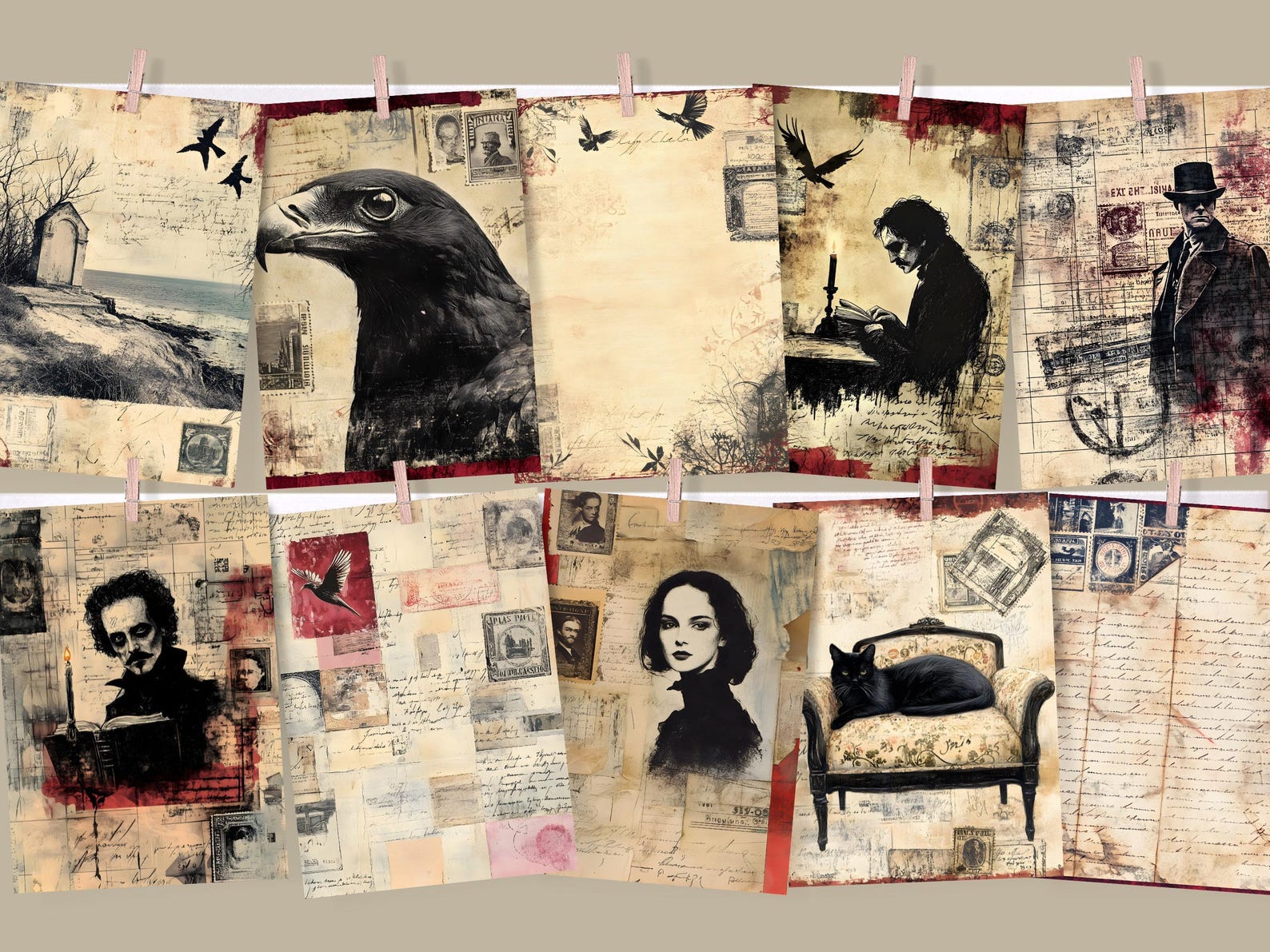 Edgar Allan Poe Printable Junk Journal Papers, Gothic Vintage, the ...