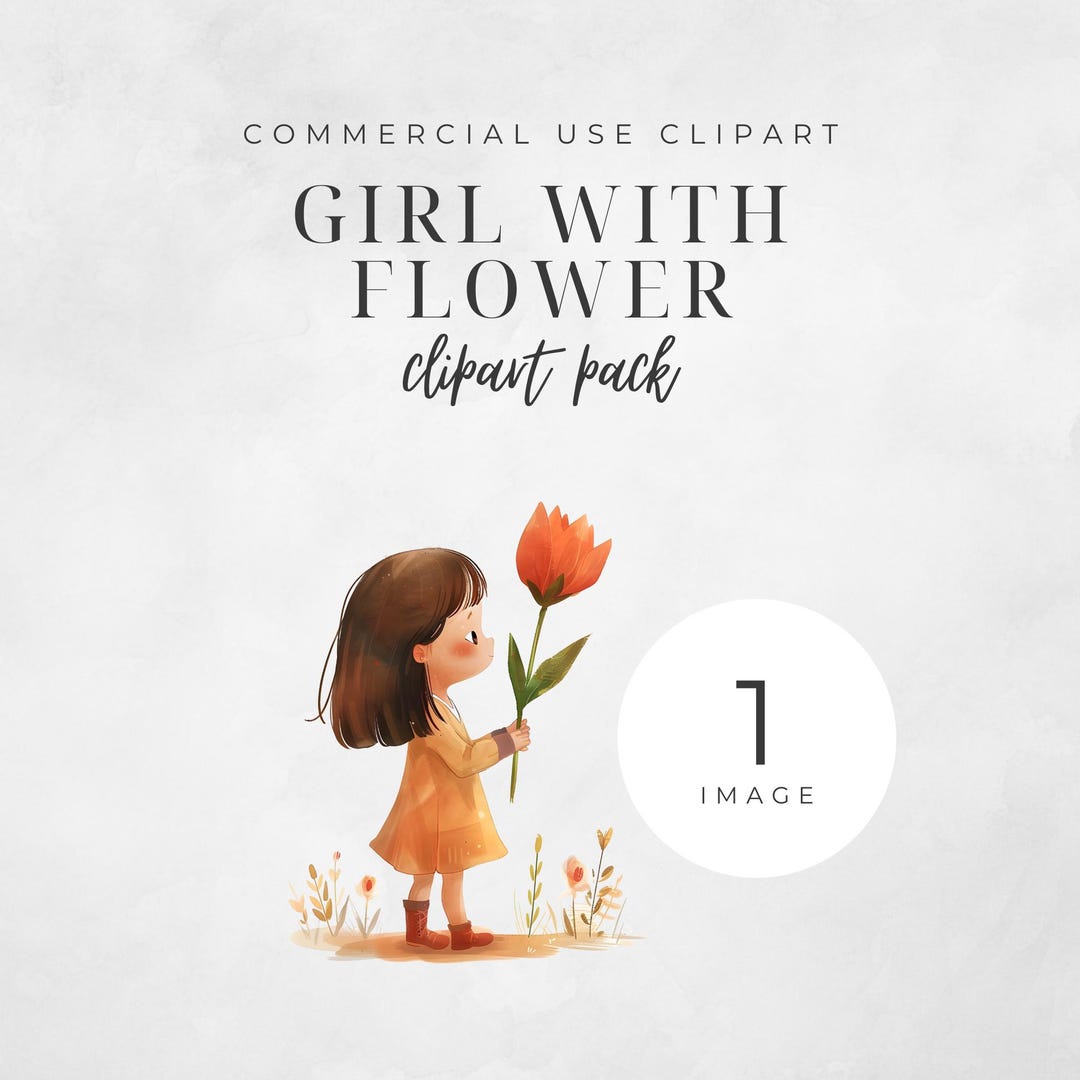 Cute Watercolor Girl With Flower Clipart, Hand-drawn Digital ...