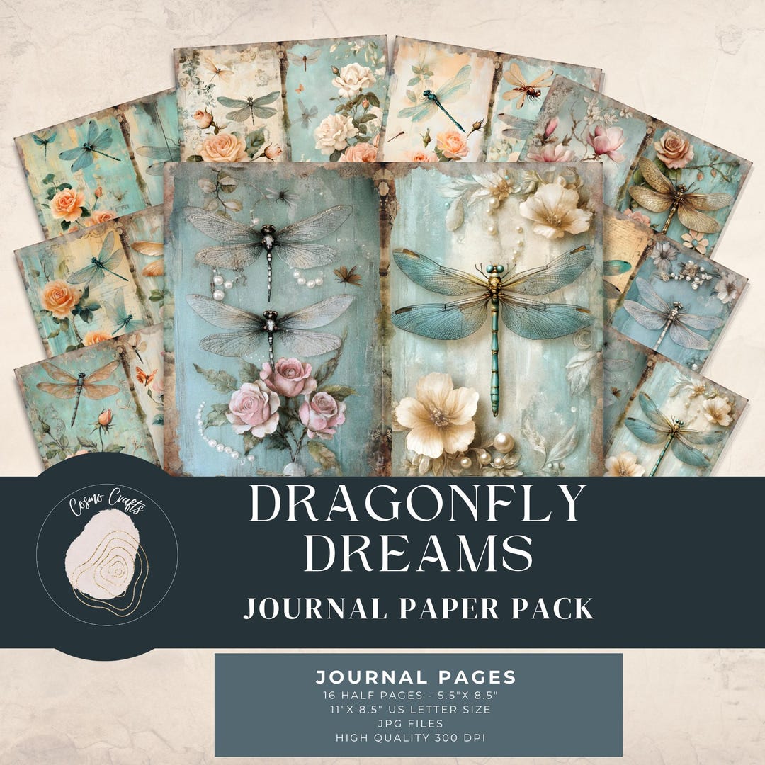 Dragonfly Dreams Printable Junk Journal Pages, Vintage Dragonflies ...