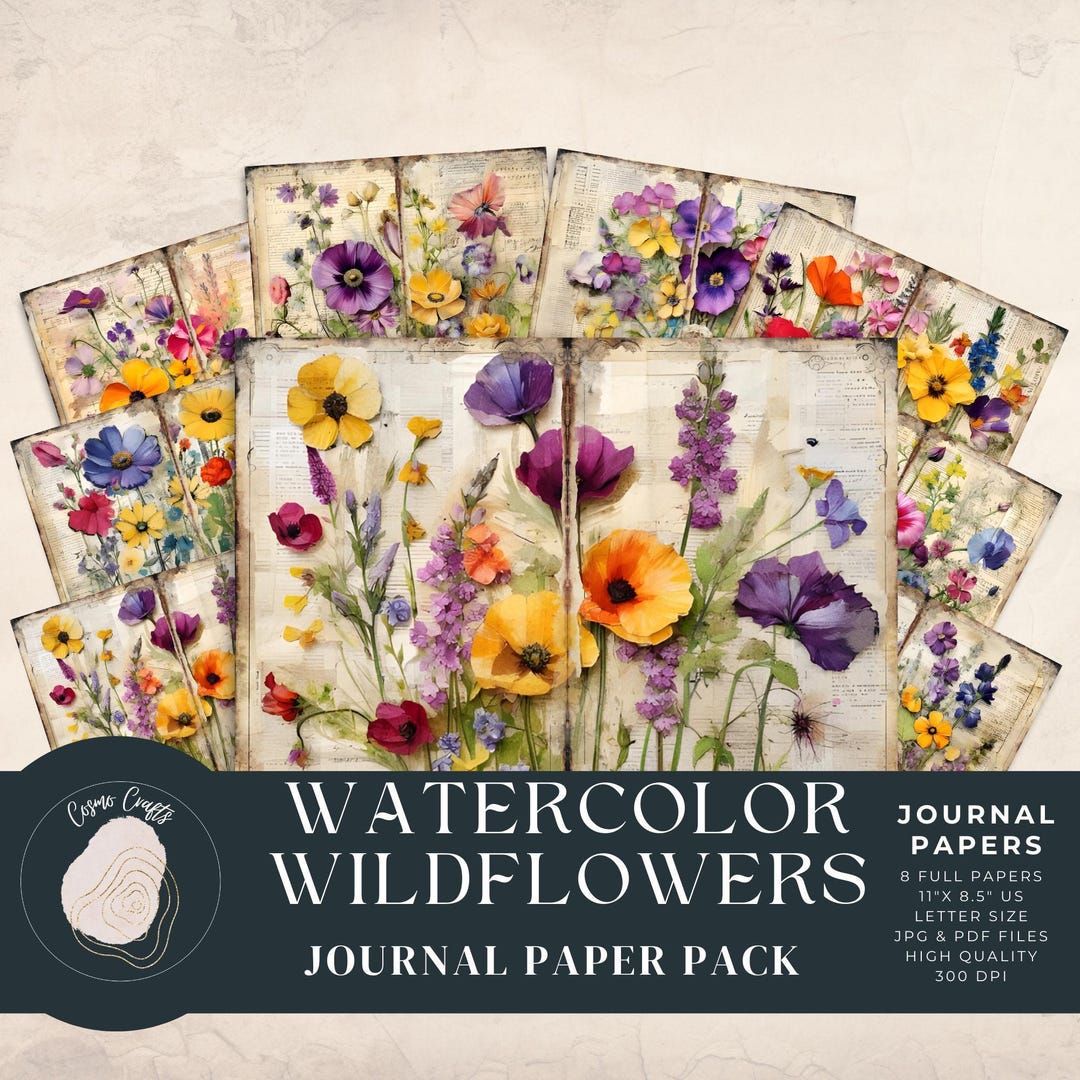 Watercolor Wildflowers Collage Printable Junk Journal Pages, Digital ...