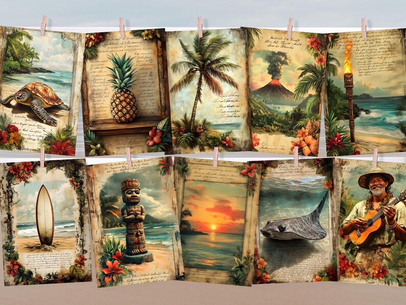 Vintage Hawaii Junk Journal Pages | Tropical Hawaii Ephemera | Aged ...
