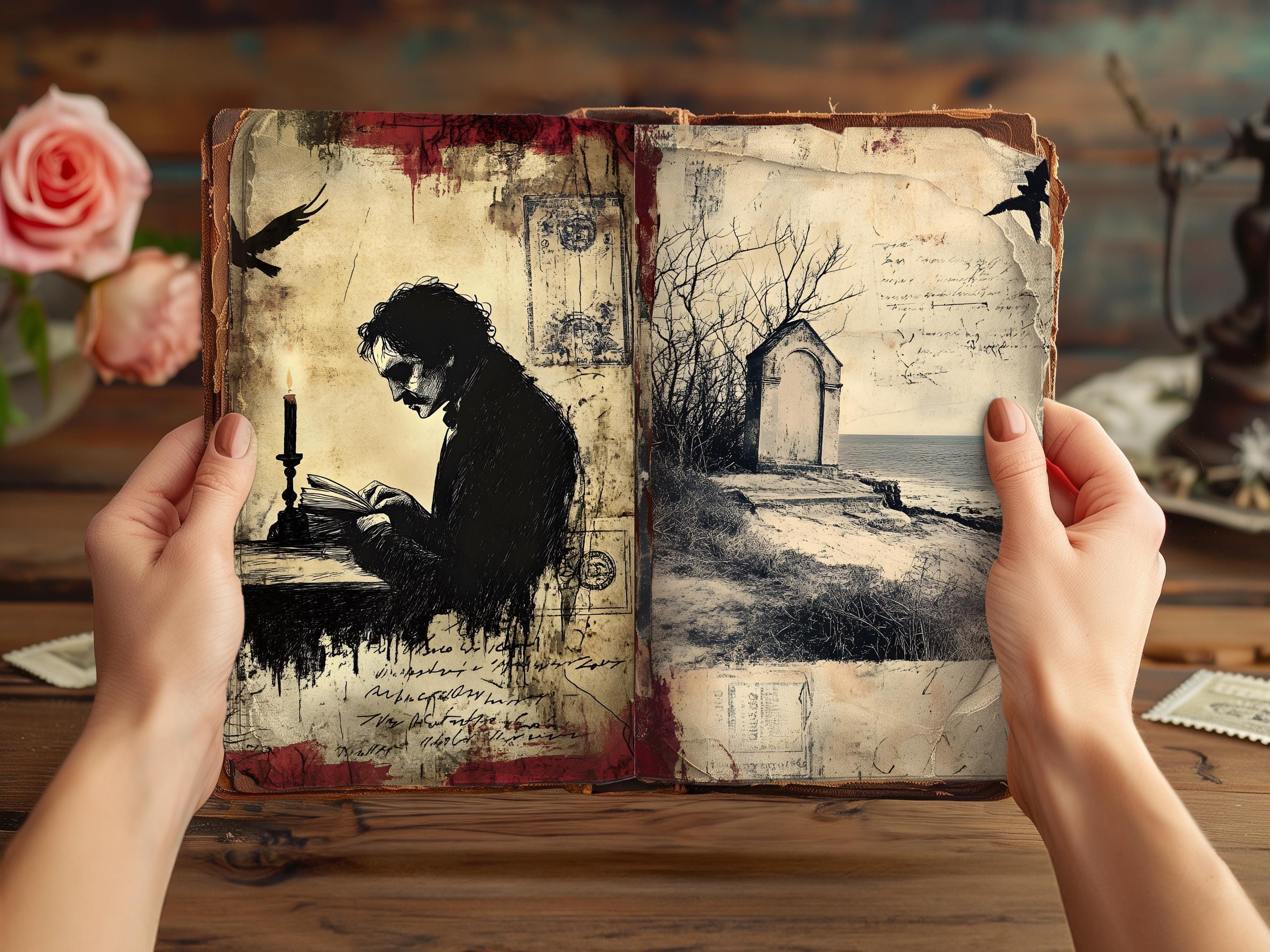 Edgar Allan Poe Printable Junk Journal Papers, Gothic Vintage, the ...