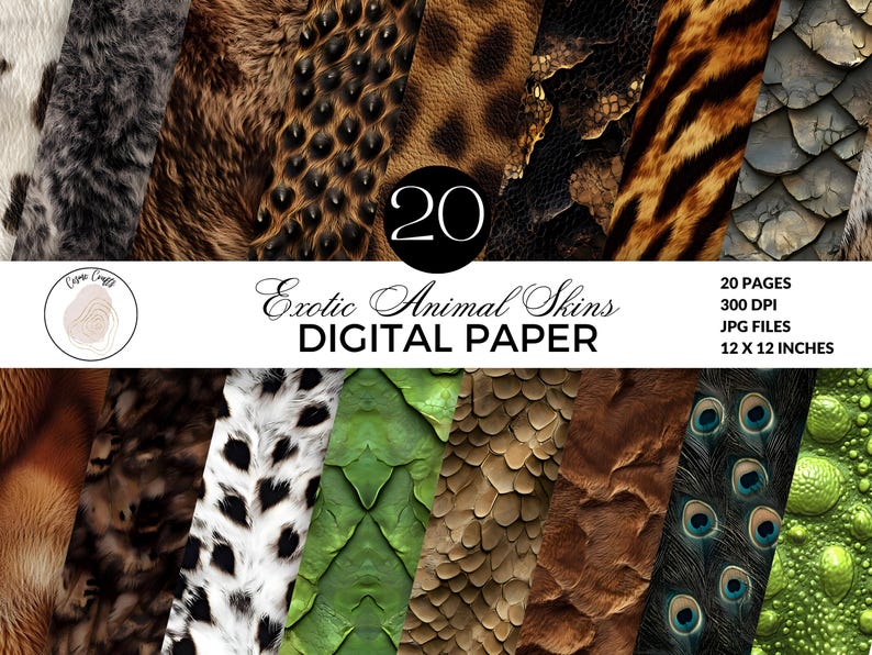 Exotic Animal Skins Printable Digital Paper, Book Cover, Ephemera ...