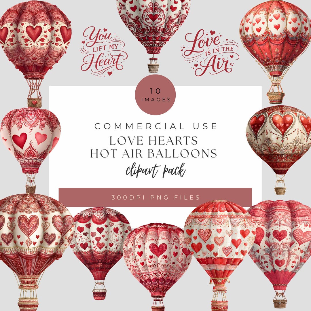 Love Hearts Hot Air Balloon Clipart | Valentine Balloon PNG ...