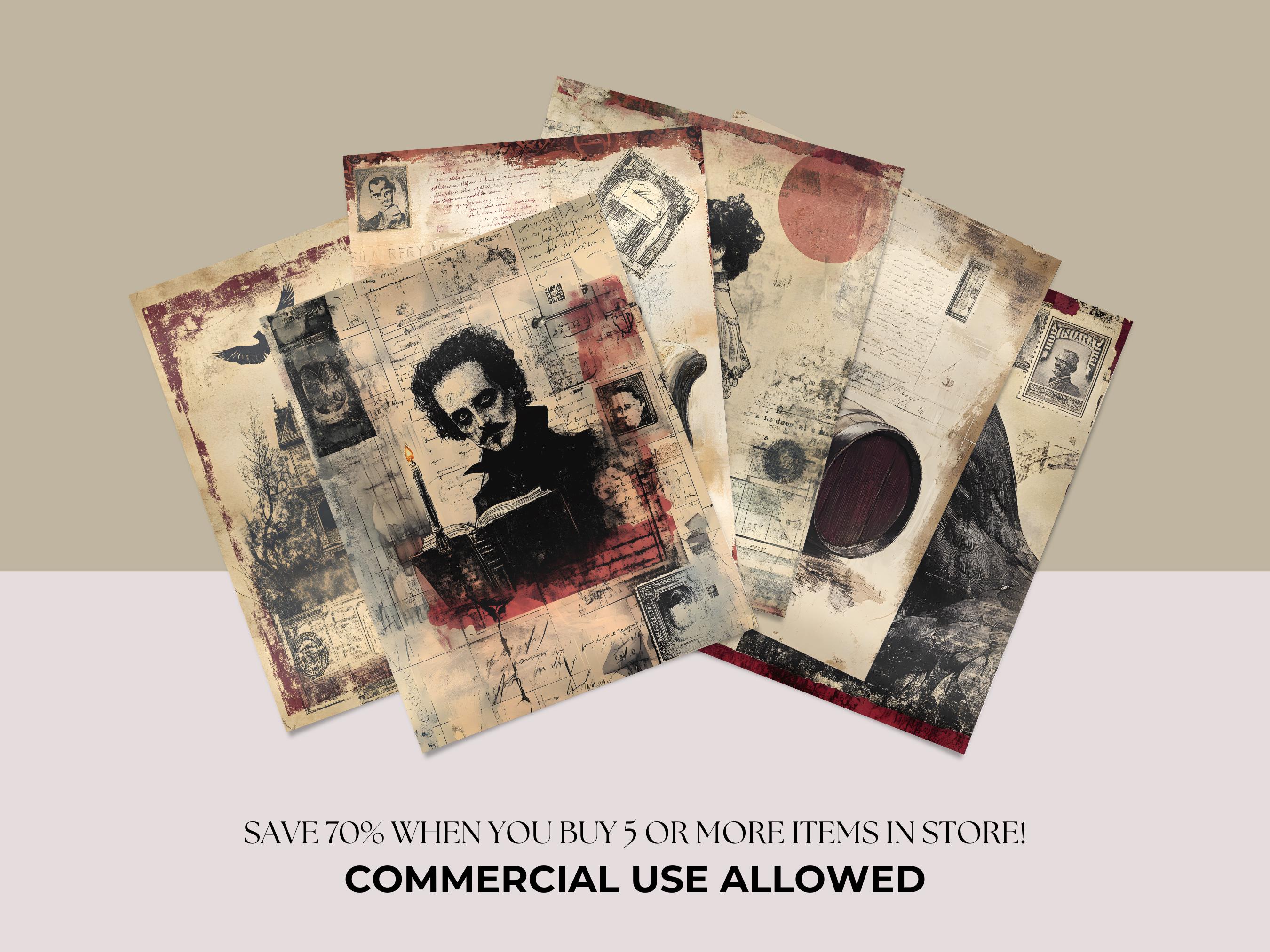 Edgar Allan Poe Printable Junk Journal Papers, Gothic Vintage, the ...