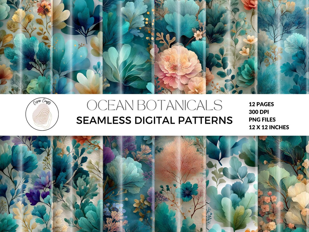 Ocean Botanicals Digital Paper: Seamless Seaweed & Coral Patterns ...