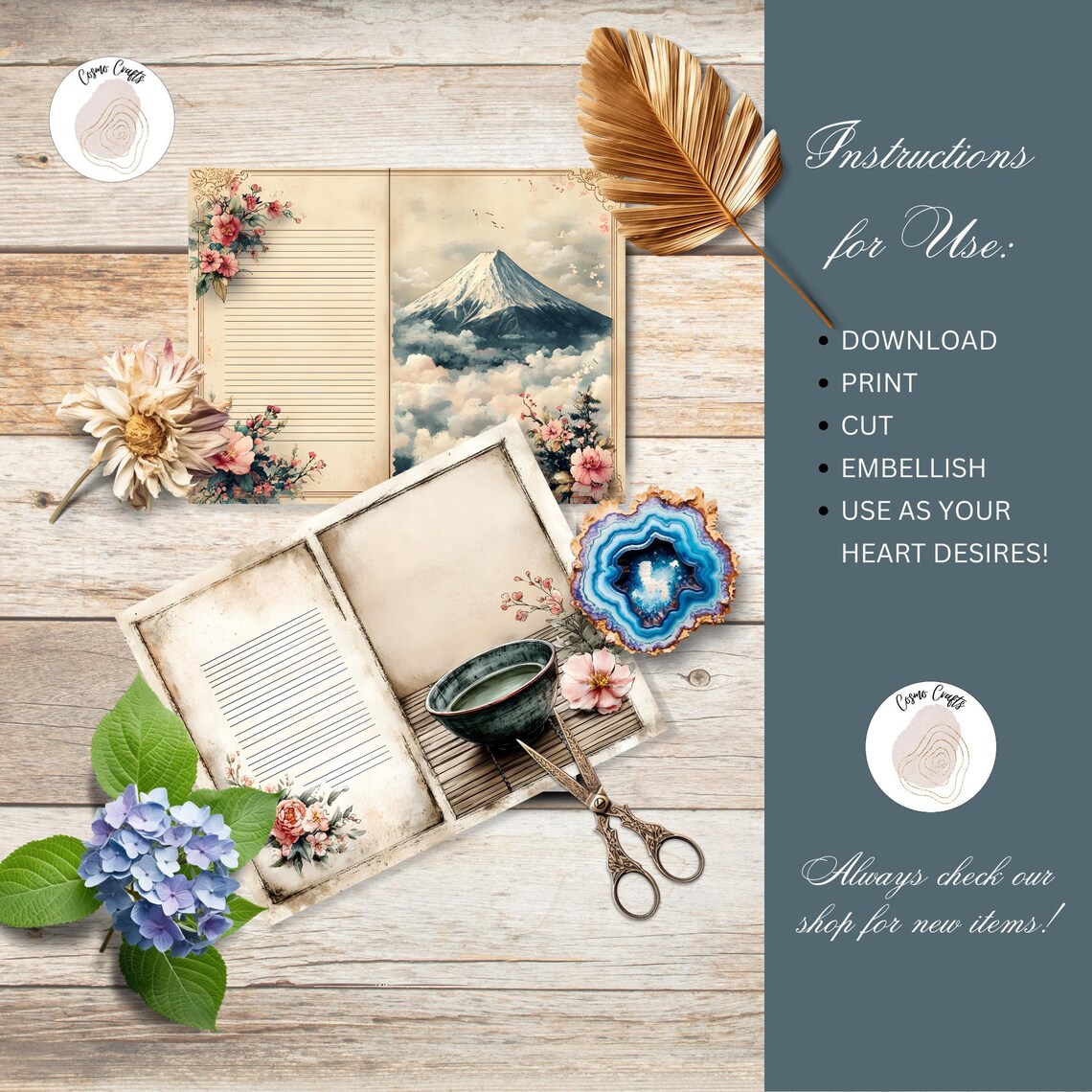 Japanese Lined Papers Junk Journal, Asian Inspired Journal Pages ...