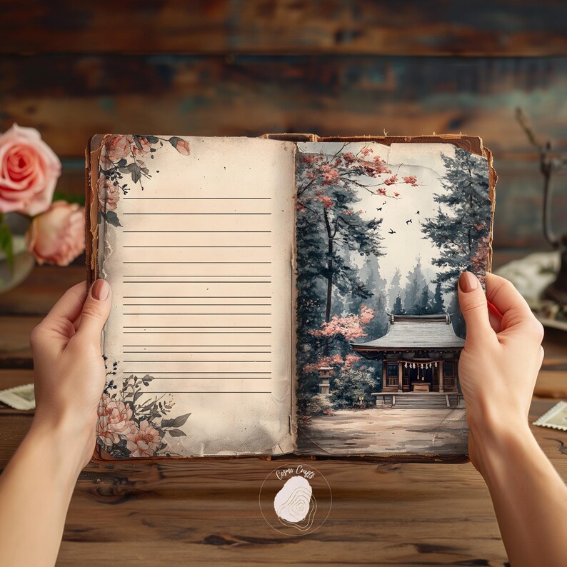 Japanese Lined Papers Junk Journal, Asian Inspired Journal Pages ...