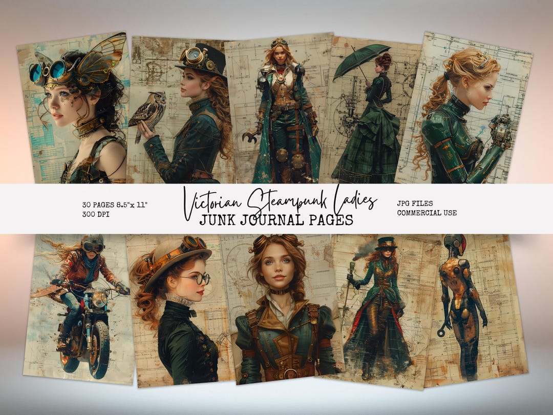 Victorian Steampunk Ladies Printable Junk Journal Papers, Vintage ...