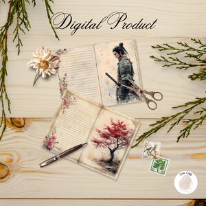 Japanese Lined Papers Junk Journal, Asian Inspired Journal Pages ...