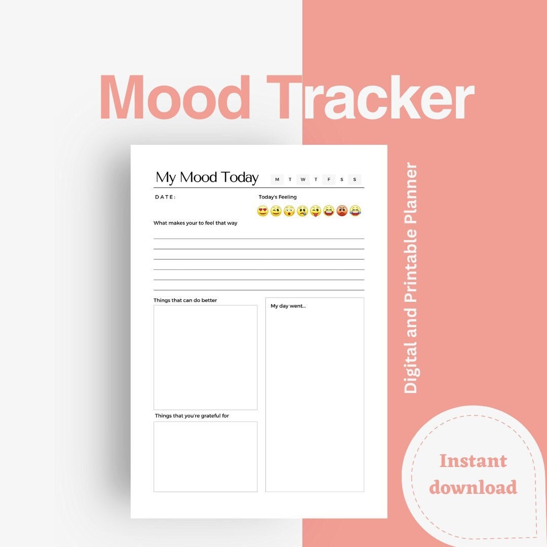 Printable Mood Tracker Template for ADHD Planner Downloadable Stress ...