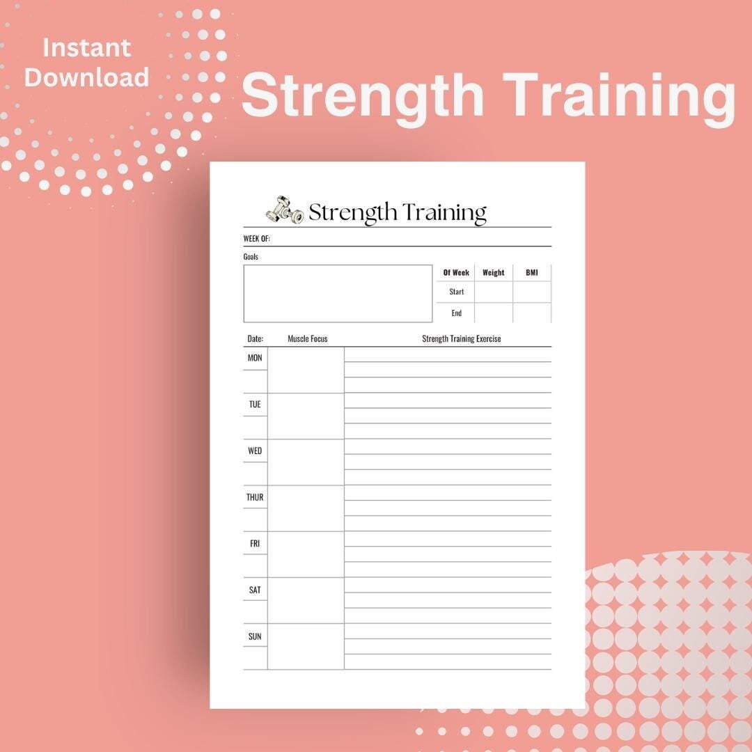 Workout Planner for Strength Training Template Weekly Gym Fitness ...