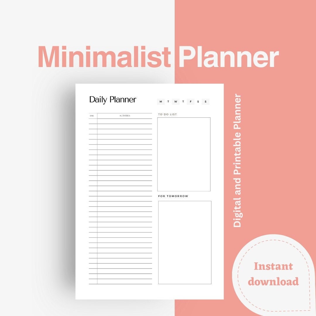 Minimalist Daily Planner Printable for Work Daily Digital Template for ...