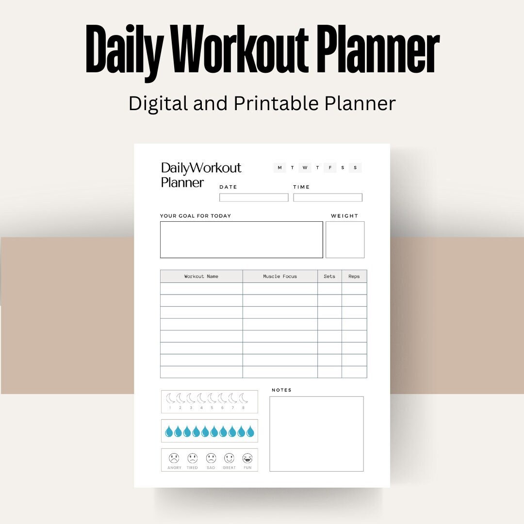 Printable Daily Workout Planner for Women & Man Fitness Digital Planner ...