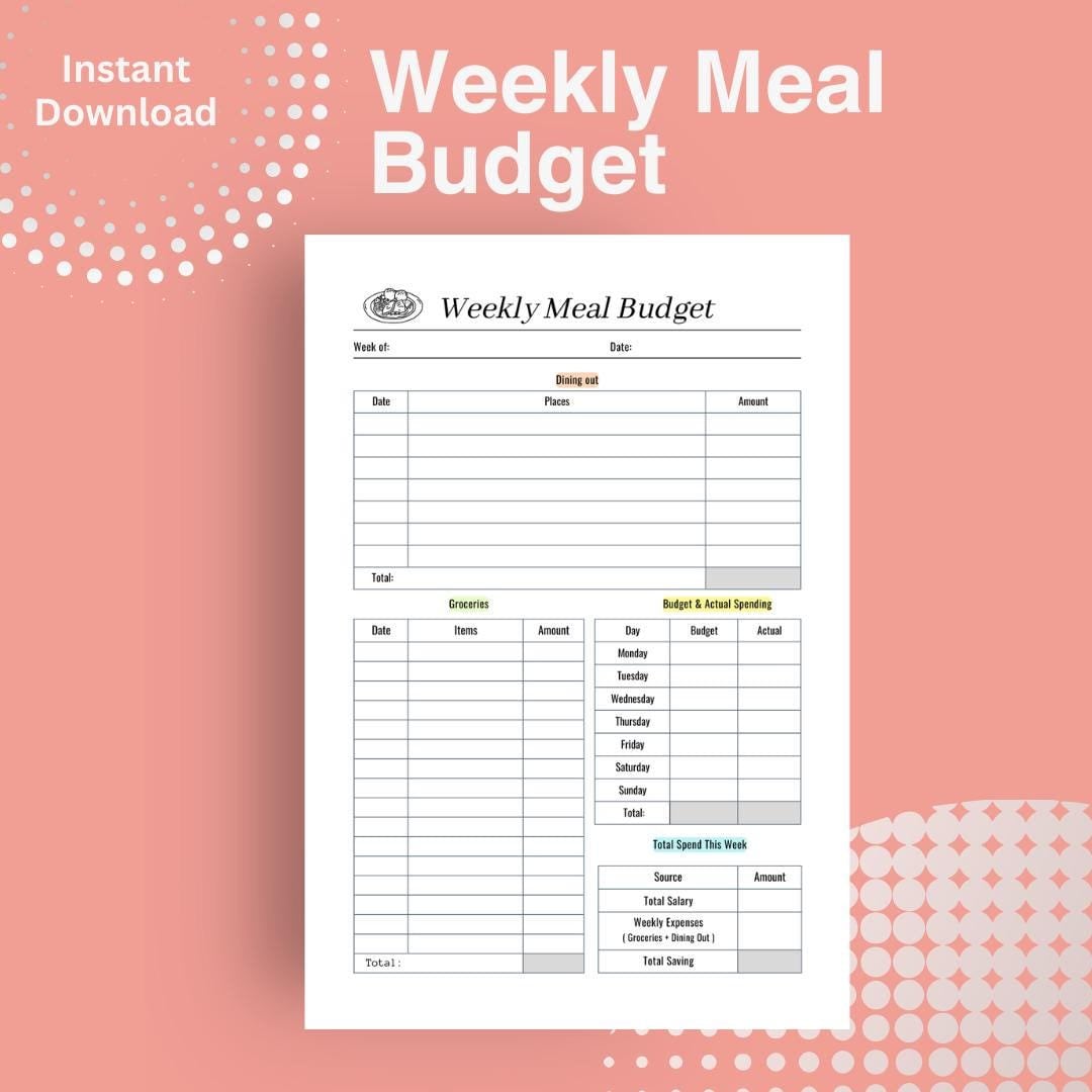 Meal Planner Budget Template for Grocery List Weekly Budget for Family ...