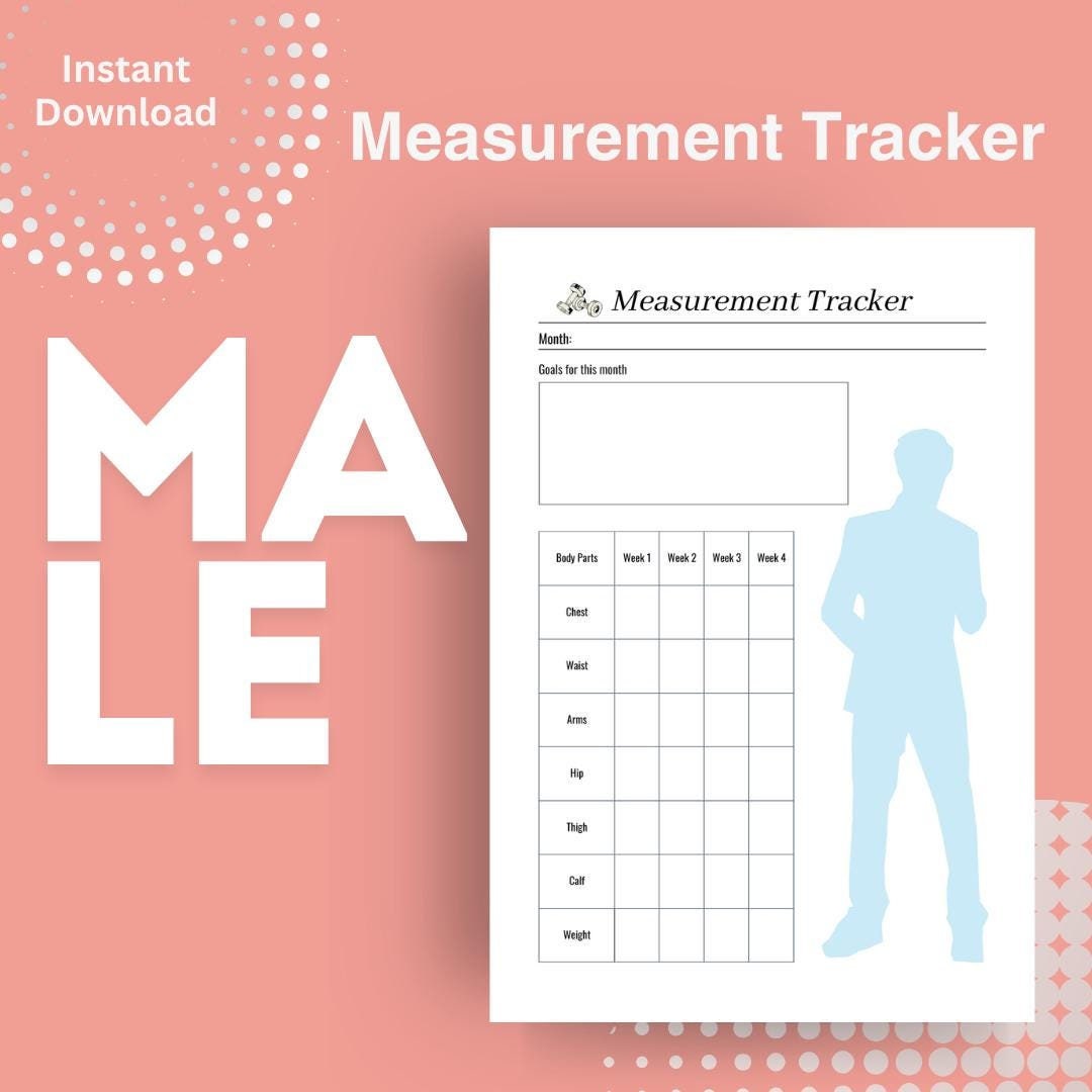 Printable Body Measurement Template for Male Fitness Tracker Instant ...