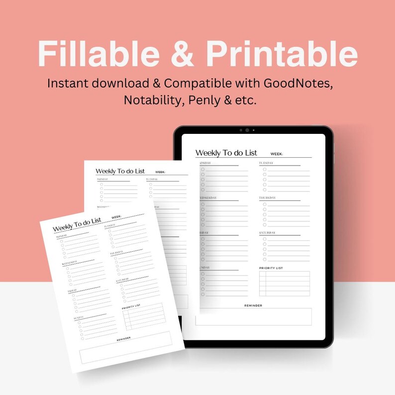 To Do List Template Weekly Planner Daily Task Tracker Printable and ...