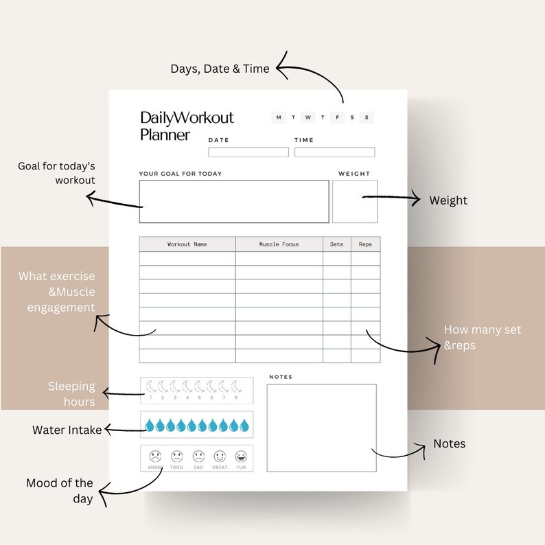 Printable Daily Workout Planner for Women & Man Fitness Digital Planner ...