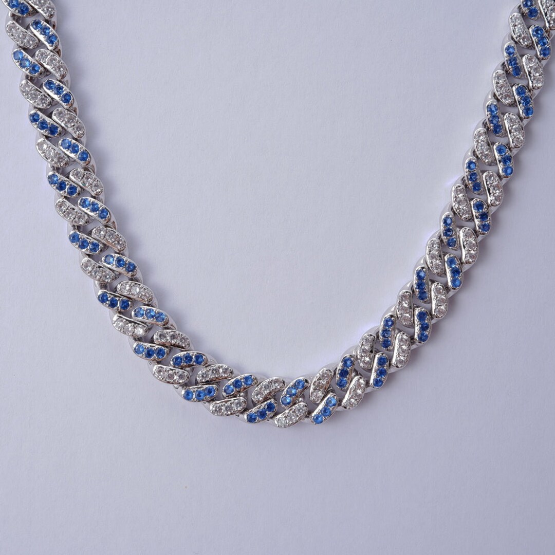 13mm BLUE ICED Out Cuban Link Chain/moissanite Cuban Chain/ Miami Cuban ...