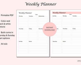 Weekly Planner A4 Format - Etsy