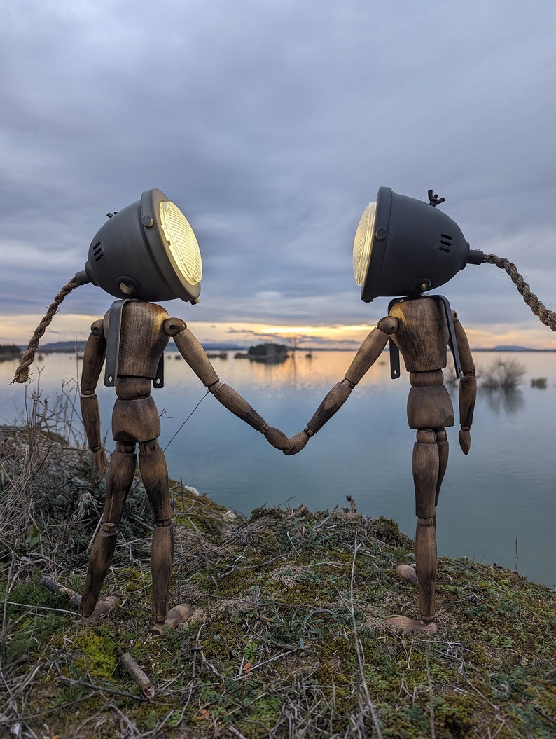 WOODEN MAN LAMP, Black Color, Portable Battery-powered Lamp, Unique ...